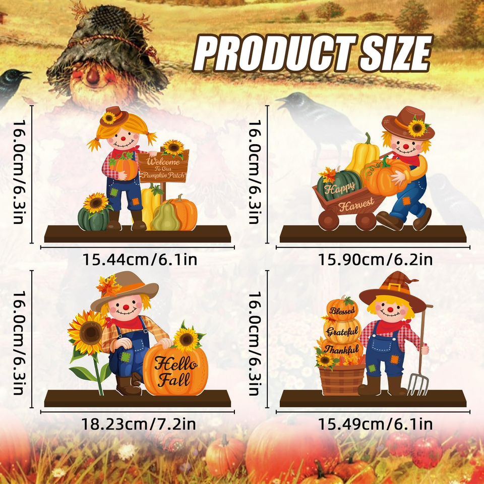 4Pcs Fall Thanksgiving Scarecrow Decor Wooden Table Centerpiece ...