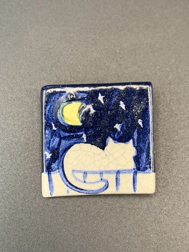 1993 Vintage DEDHAM POTTERY Style Pin Cat On Fence At Night Designs By ...