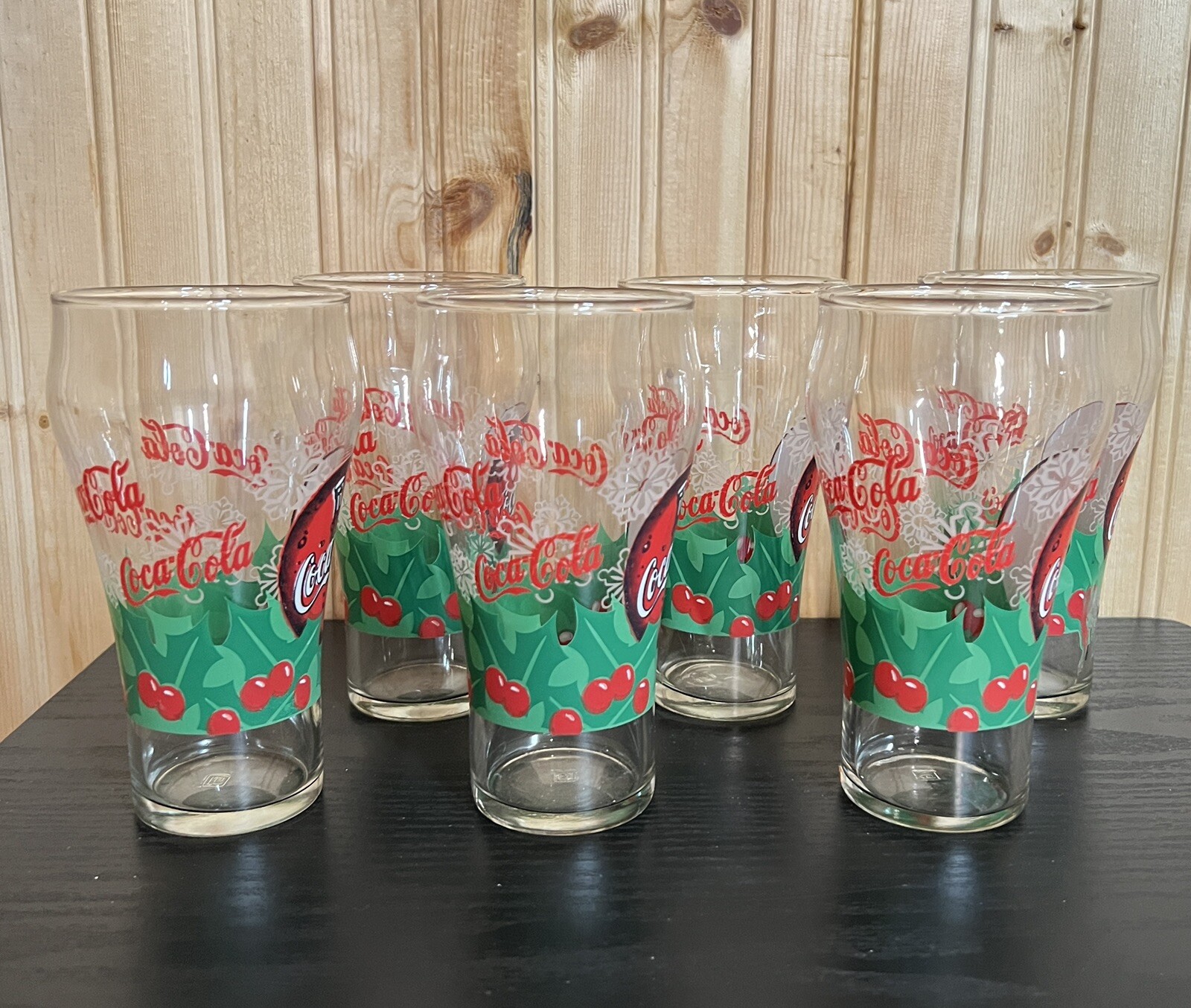 COCA COLA 6 PIECE SET OF 16 OZ BELL GLASSES VTG 1999 HOLLY & ICON ...