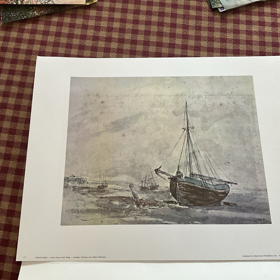 John Constable Vintage Print "Coast Scene with Ships" 14"x18" 1960's ...