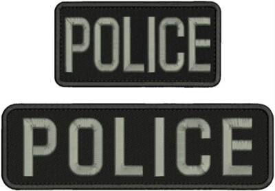POLICE EMBROIDERY PATCH 3X10 AND 3X6 HOOK ON BACK gray ON BLACK | eBay