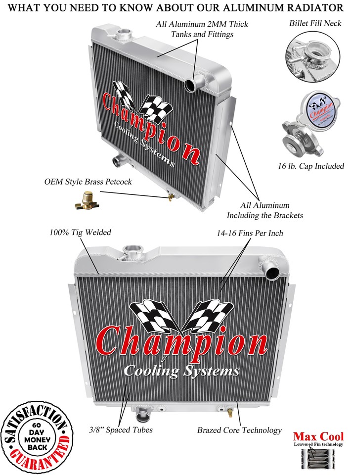 DR Champion 4 Row All Aluminum Radiator for 1965 1966 Ford Galaxie 500 ...