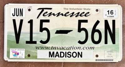 Tennessee 2016 MADISON COUNTY License Plate # V15-56N | eBay