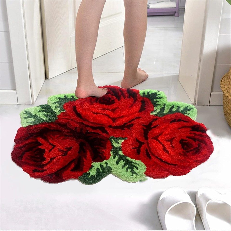 3 Rose Shaped Rug Red Rose Area Rugs Bedroom/Living Room/Bathroom ...