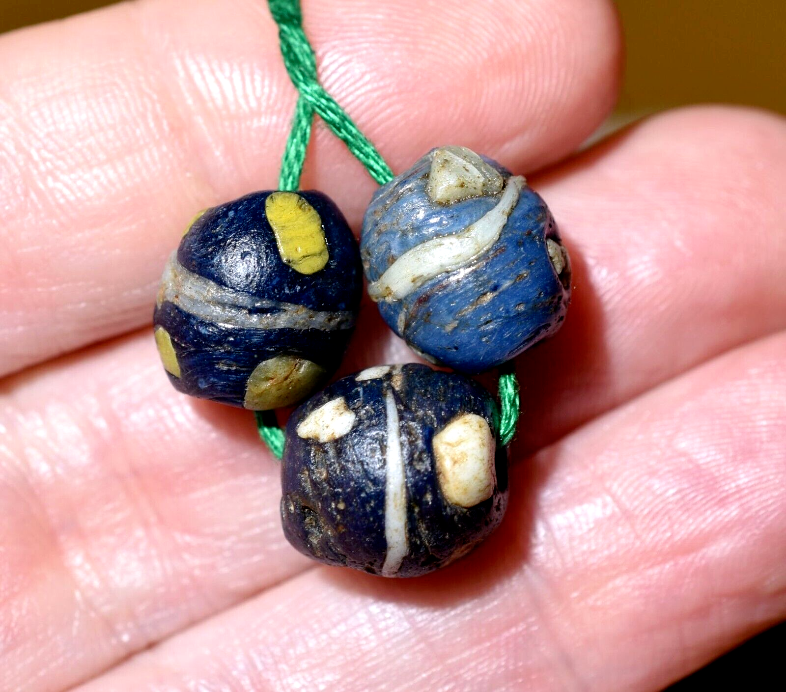 Ancient Blue Glass Islamic Eye Dig Beads W Stripes Excavated Mali ...