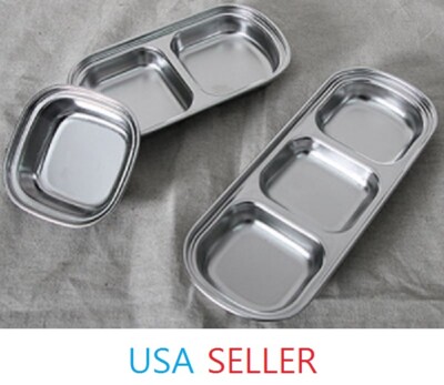 Stainless Steel Sauce Dish Divided BBQ Sauce Spice Dipping Tray Plate ...