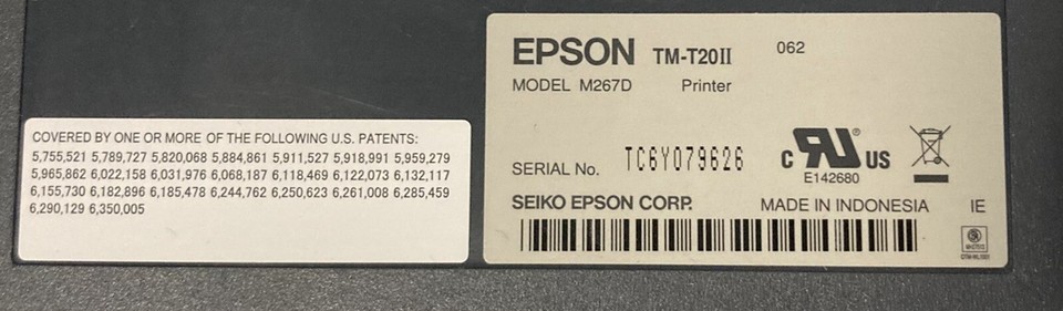 Epson TM-T20II Thermal POS Receipt Printer Model M267D (062)- No ...
