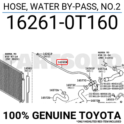 162610T160 Genuine Toyota HOSE, WATER BY-PASS, NO.2 16261-0T160 | eBay