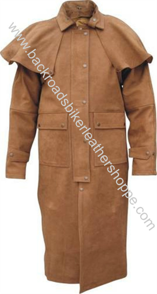 MENS BROWN LEATHER BIKER DUSTER TRENCH COAT JACKET | eBay