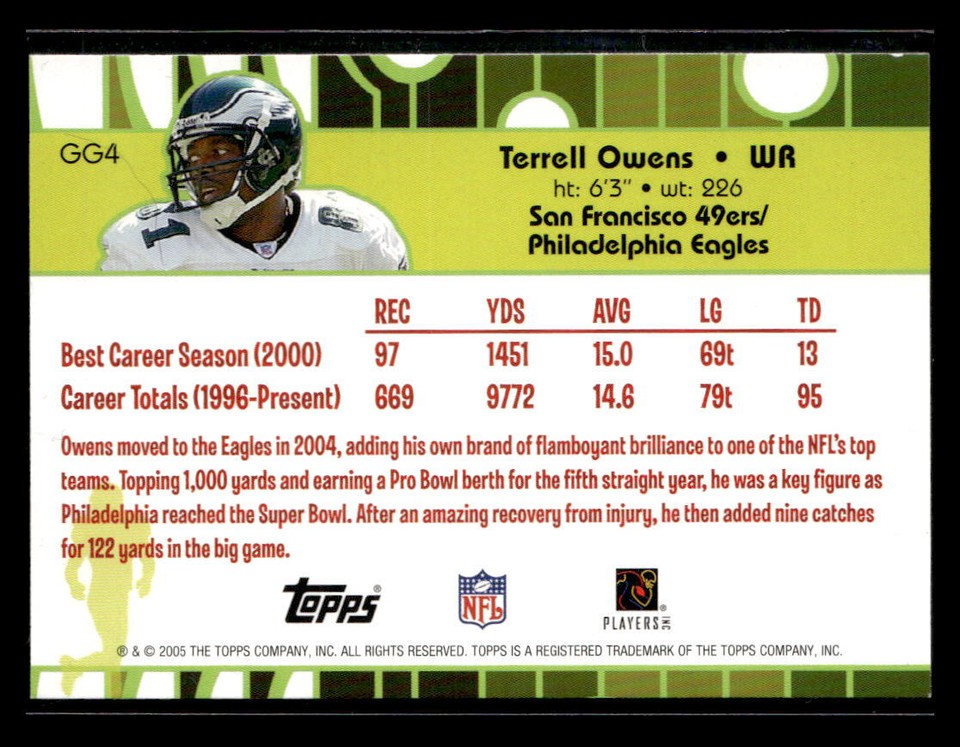 2005 Topps Chrome #GG4 Terrell Owens Golden Anniversary Glistening Gold ...