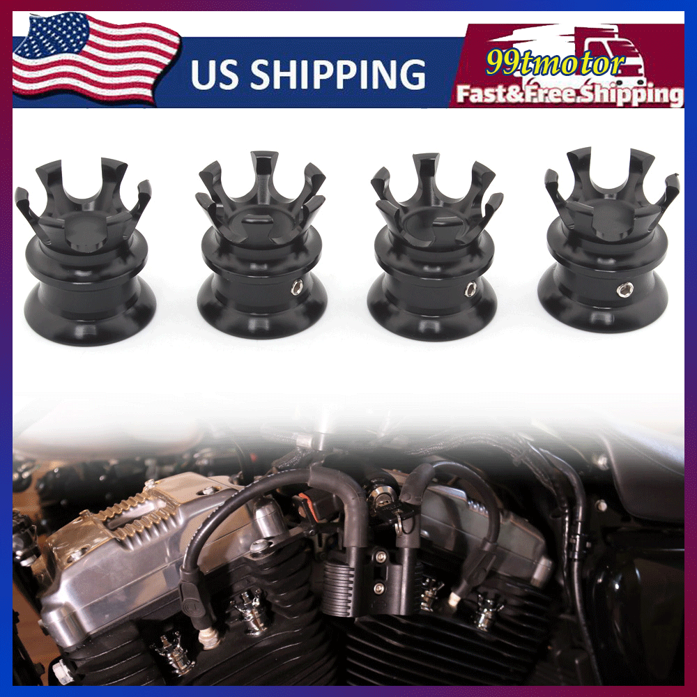 4pcs Black Head Bolt Topper Crown Cap Engine Cover Trim Fit For Harley ...