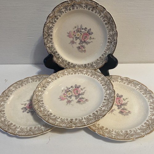 Vintage French Saxon China Appetizer Bread Plates 22 K Gold Blue Dawn ...