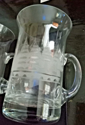 Clipper Sailing Ships Glass Pint Mugs-Pair, Etched. -Preowned ...