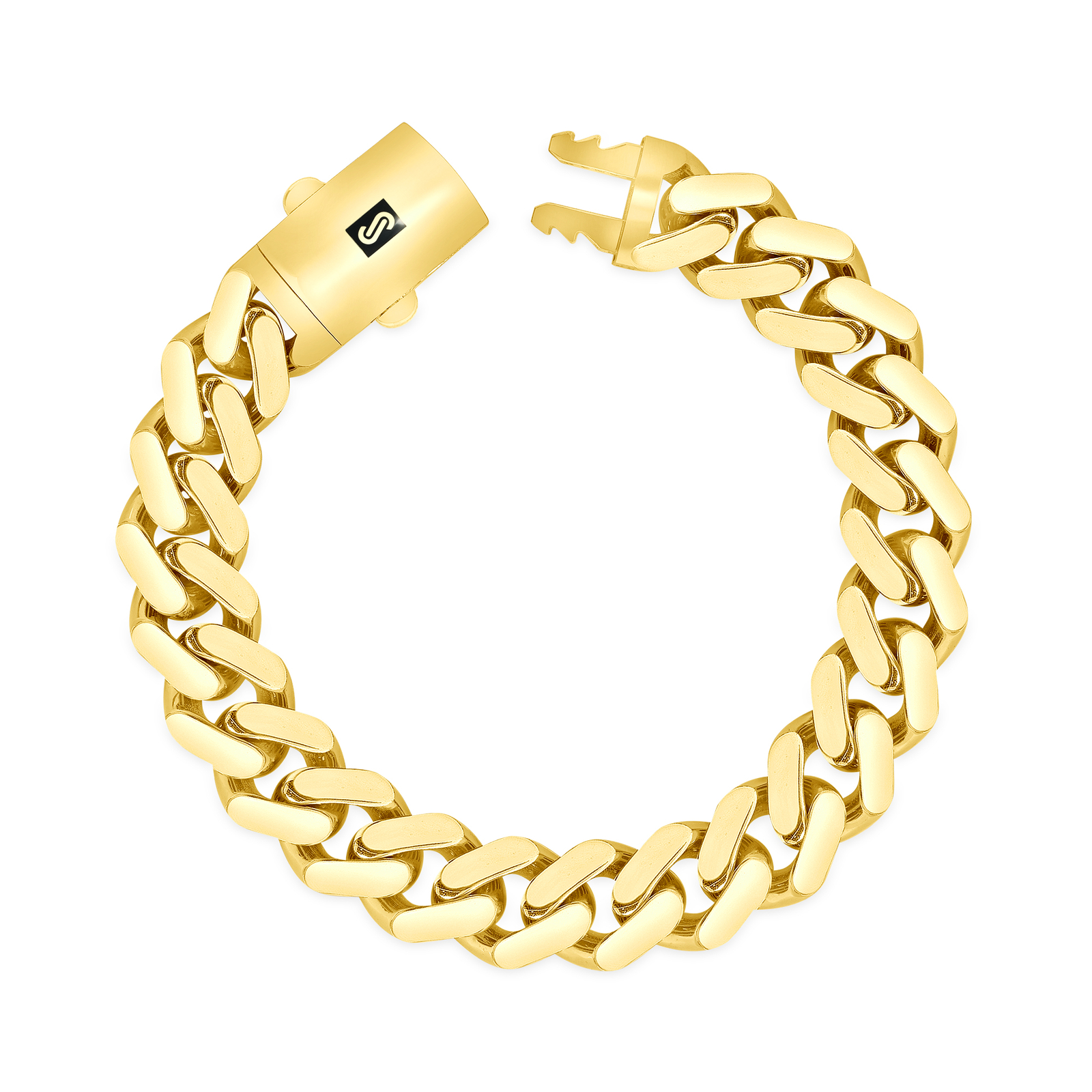 10K Yellow Gold Miami Cuban 13mm Royal Monaco Link Chain Bracelet 8" 8. ...