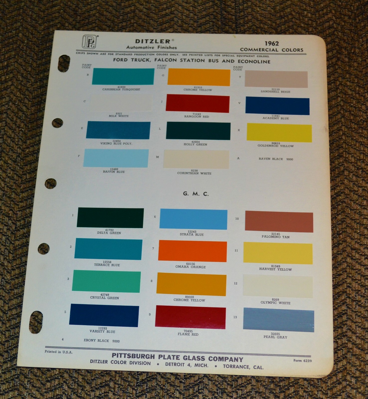 VTG 1962 Ditzler Auto Color Paint Chip Commercial Colors Ford Falcon ...