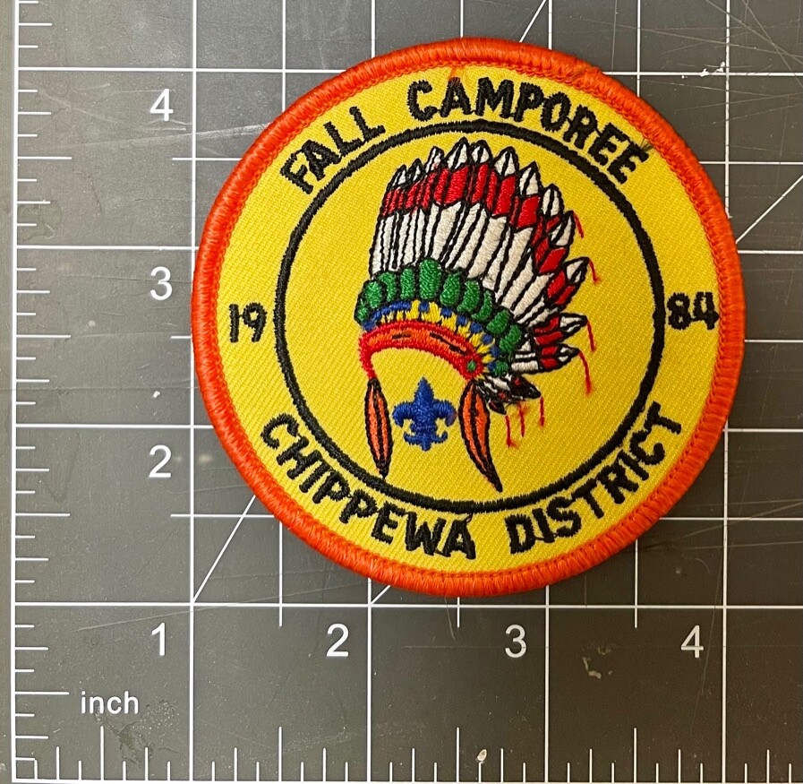Vtg 1984 BSA Boy Scout Patch Chippewa District FALL CAMPOREE w/ Chief ...