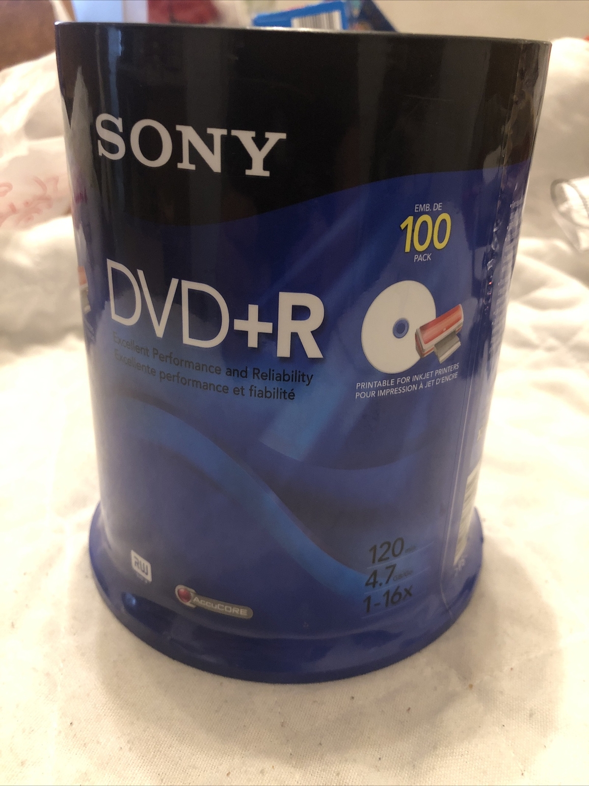 Sony Blank 16X DVD+R Inkjet Printable 4.7GB Disc 100pk Spindle New ...