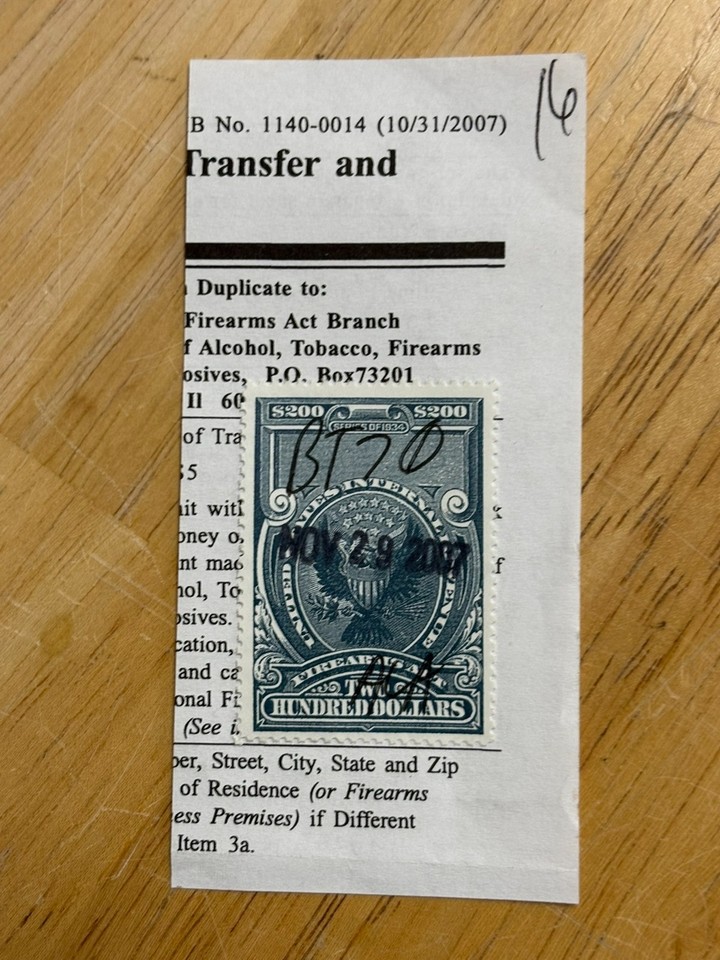 5 NFA, National Firearms Act Tax Stamps, Collector $200 stamps, Genuine ...