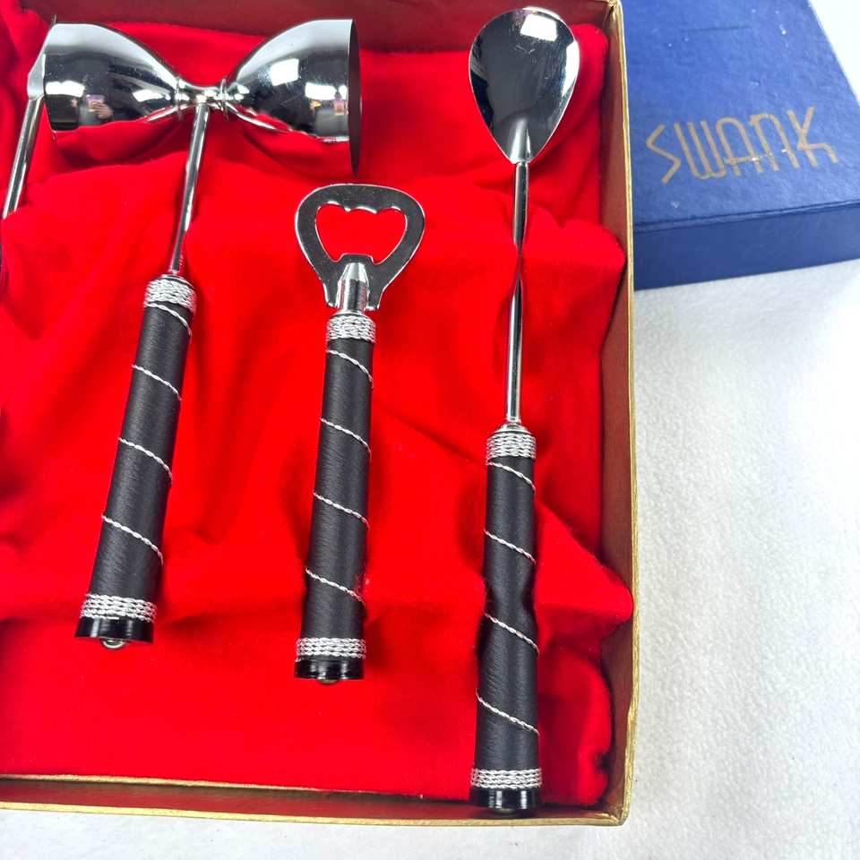 VTG Swank Bartender Bar Cocktail Tools Gift Set Leather Silver MCM ...
