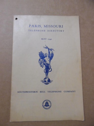 1941 Paris Missouri Telephone Directory Phone Book Southwestern Bell ...