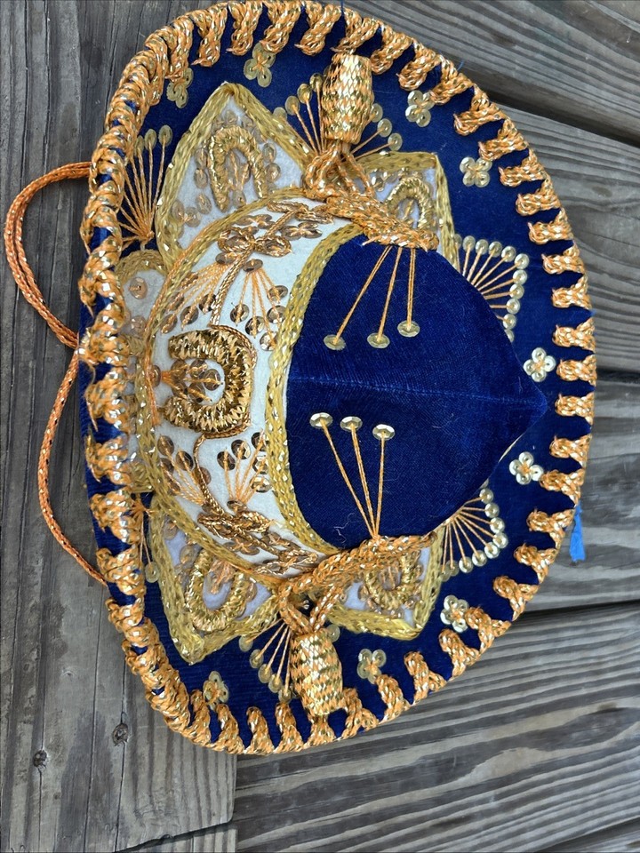 VTG Kids Authentic Mexican Sombrero Blue Velvet Pigalle& Gold accents ...