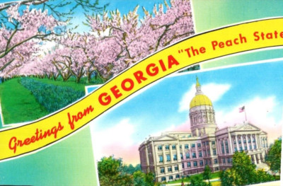 Postcard GA Greetings From Georgia Peach State Capital Bldg Peach ...