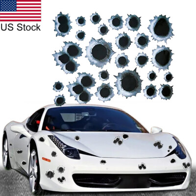 2pcs 30 Bullet Holes 3D Gun Shot Scratch Trunk Side Door Vinyl Decal ...