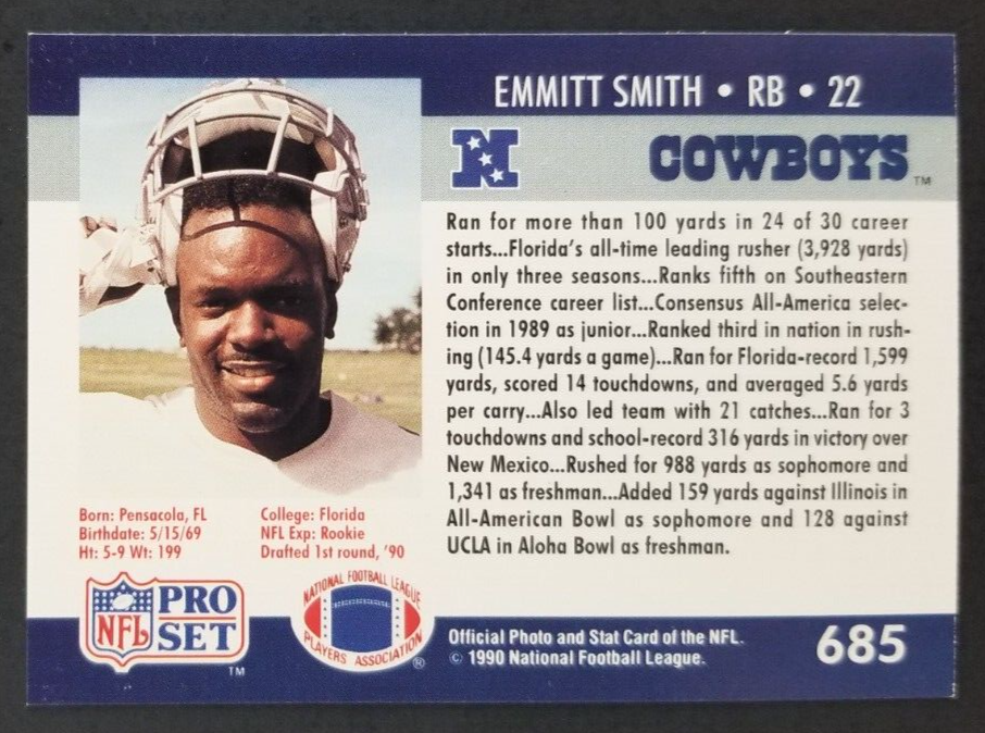 Emmitt Smith 1990 Pro Set Rookie Football Card #685 (NM) | eBay