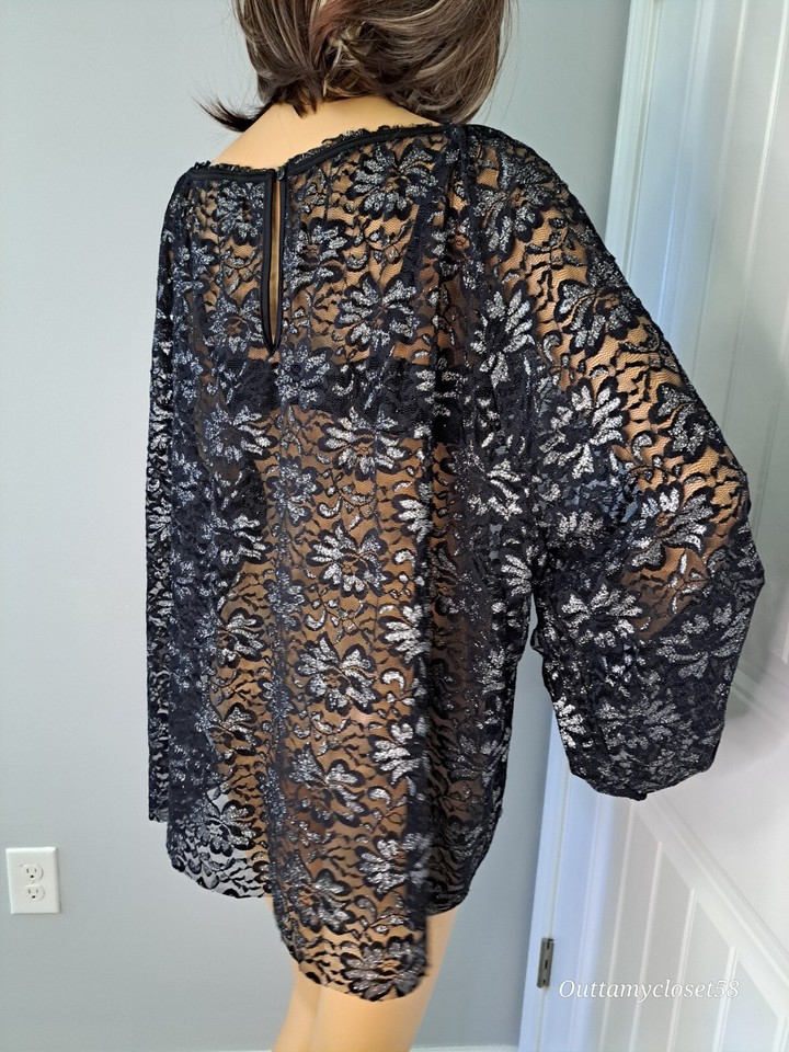 Black/Silver Sheer Lace Top. Cato, Size 22/24W. Keyhole Back. Sissy Fem ...