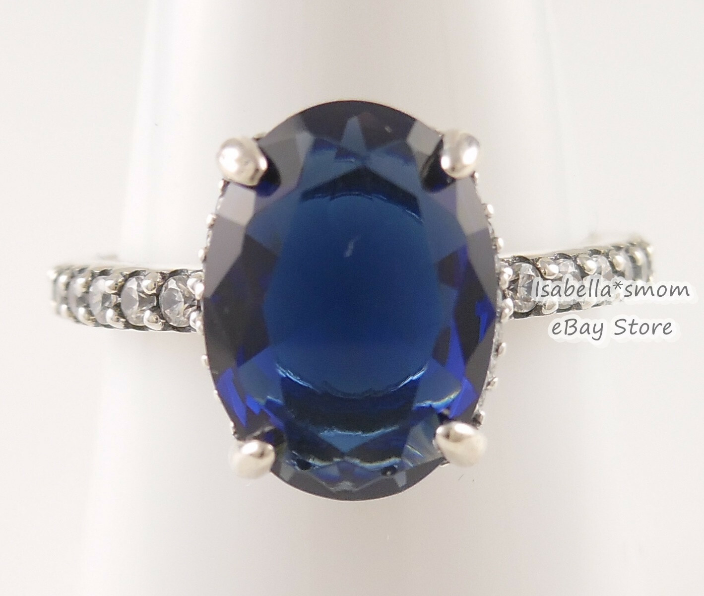 SPARKLING STATEMENT HALO Authentic PANDORA Silver BLUE Ring 190056C01 ...