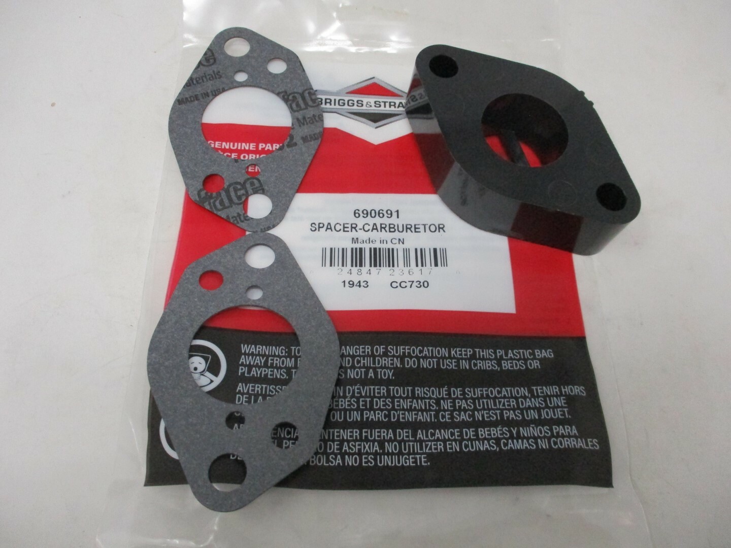 Genuine Briggs & Stratton 690691 Carburetor Spacer Insulator Gasket ...