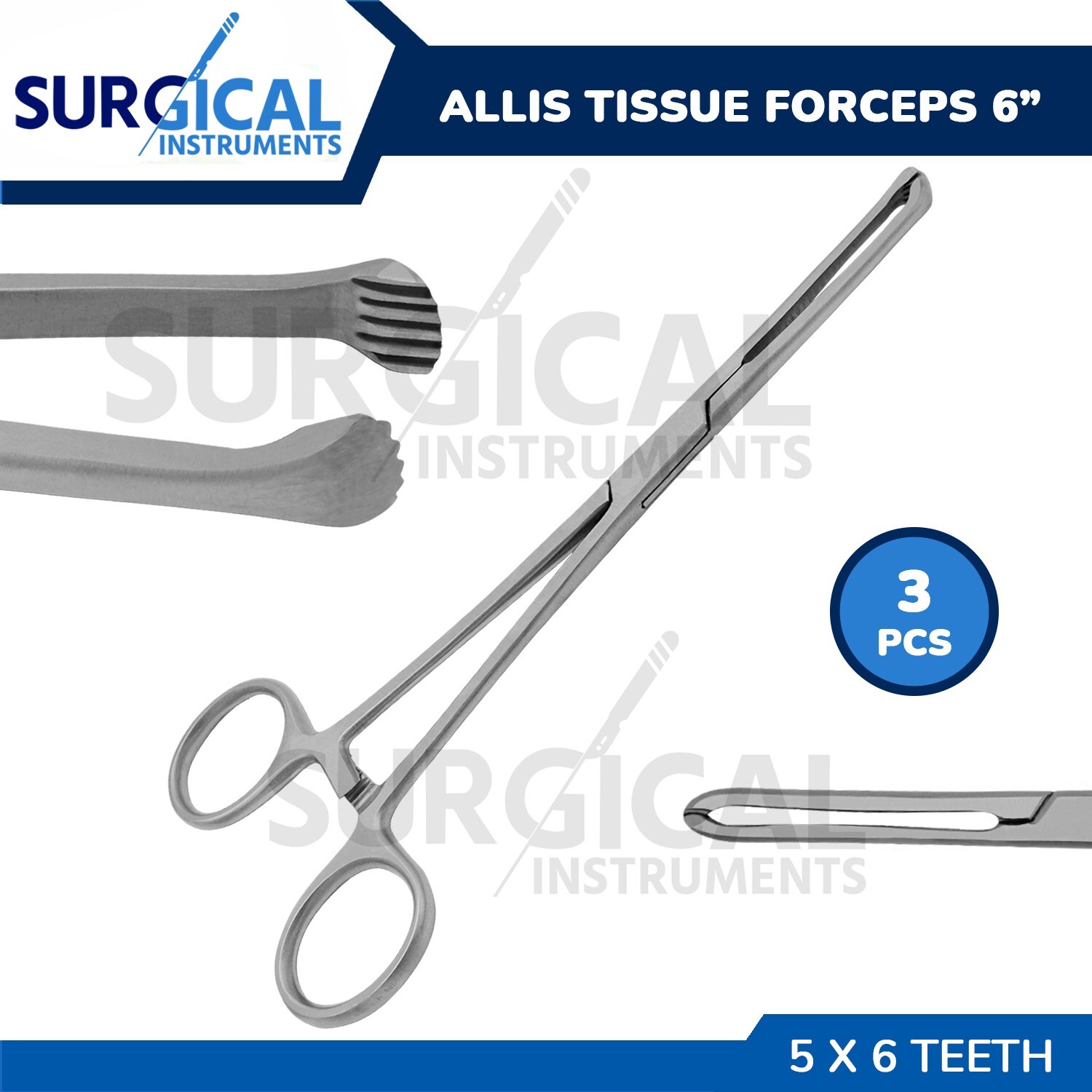 3 Allis Tissue Forceps Surgical 6" Medical OB/GYNECOLOGY Instruments ...