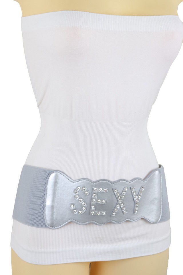 Women Silver Color Elastic Wide Fashion Belt Hip High Waist Bling SEXY ...