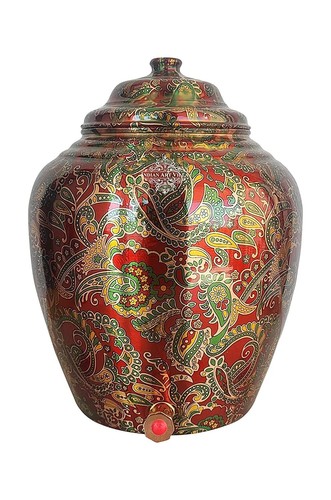 Copper Water Dispenser Matka printed Container Pot Healthy Storage ...
