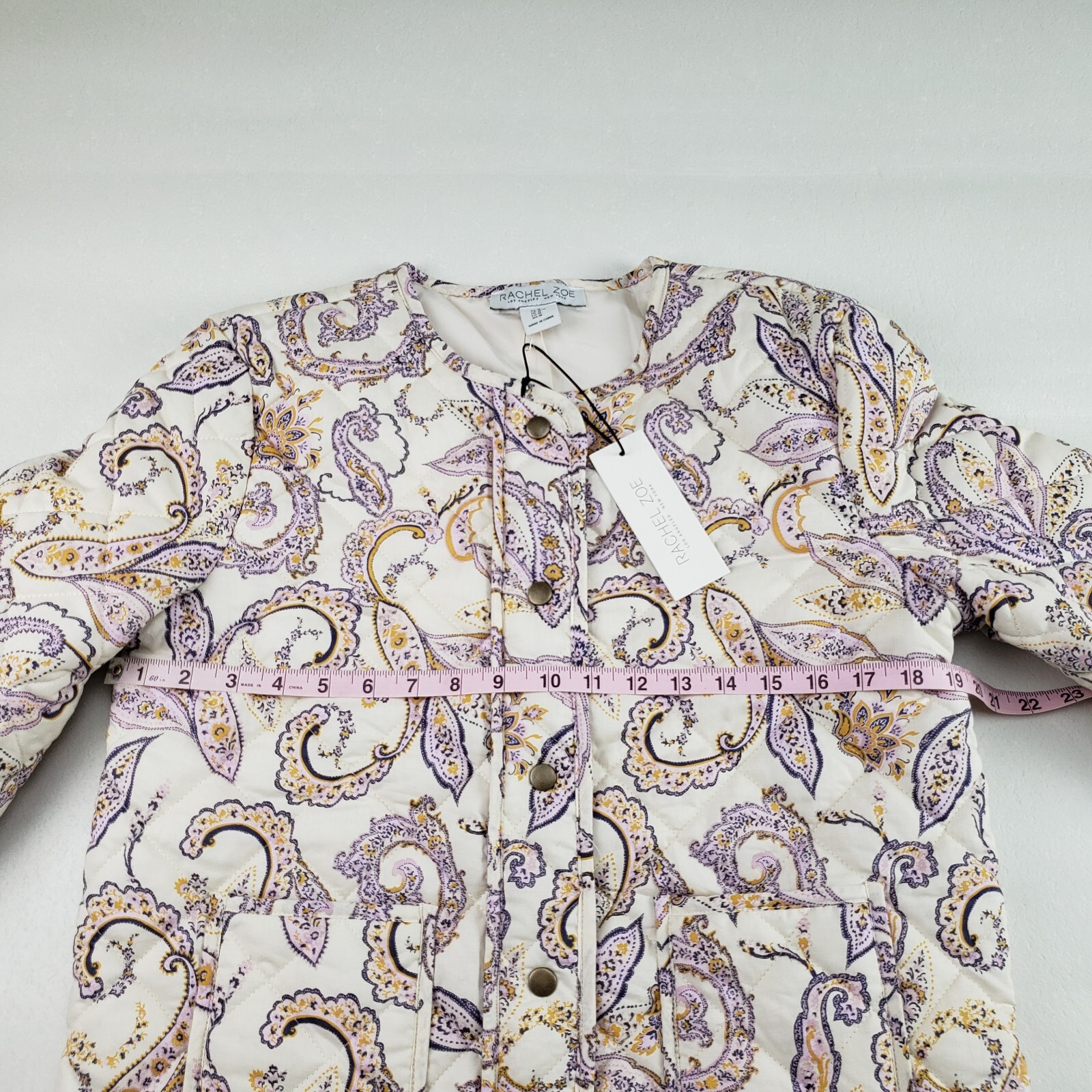 Rachel Zoe Quilted Paisley Jacket Womens Medium Cream Floral Cottage ...