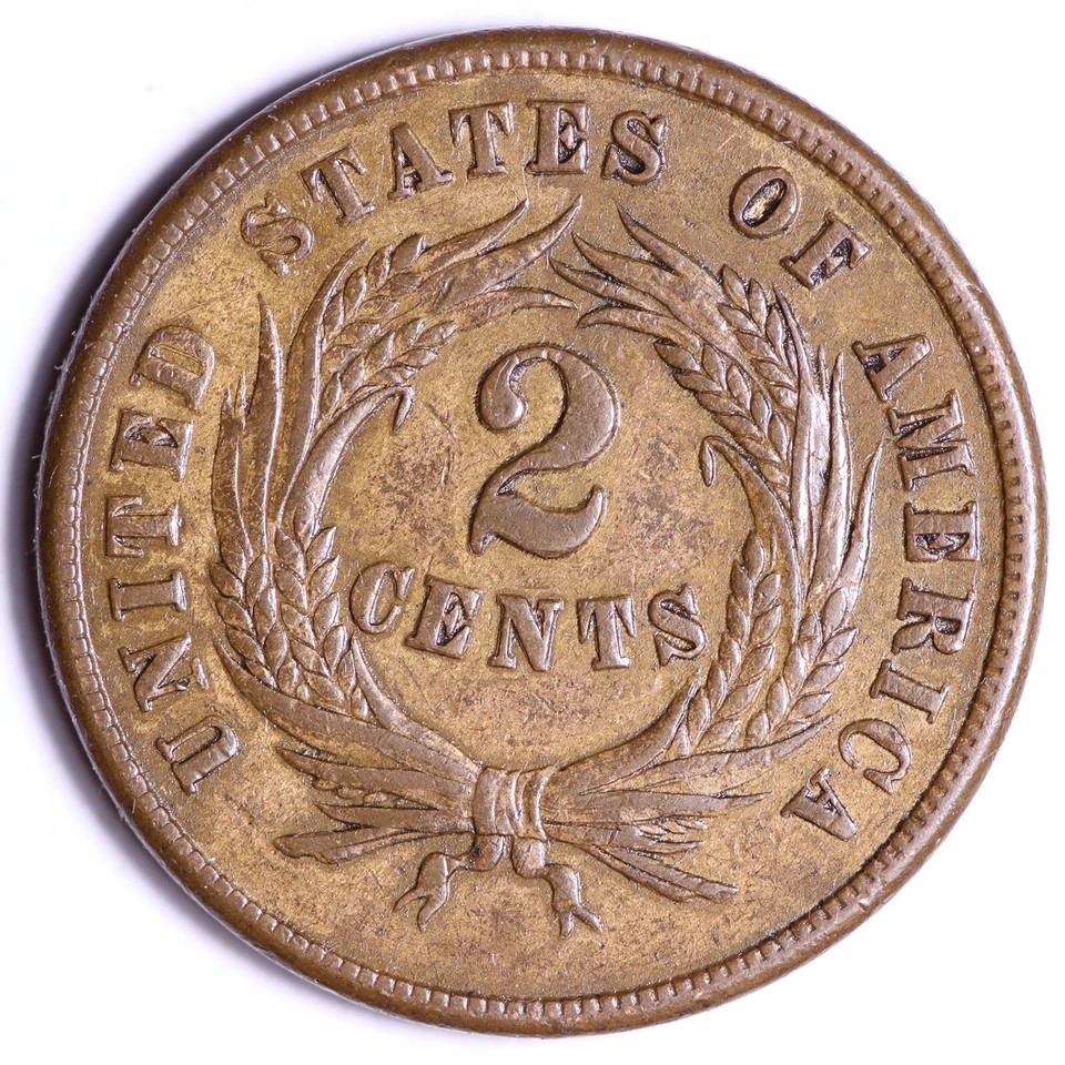 1865 FANCY 5 Two Cent Piece CHOICE AU+/UNC RARE E447 YEM | eBay