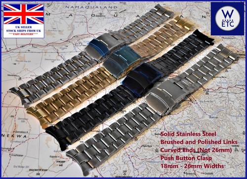 Solid Stainless Steel 5-link Watch Bracelet, Two-Tone Links Curved Ends ...