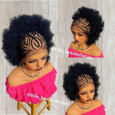 Ready To Ship Afro Kinky Conrow Front Conrow Wig Braided Wigs For Black ...