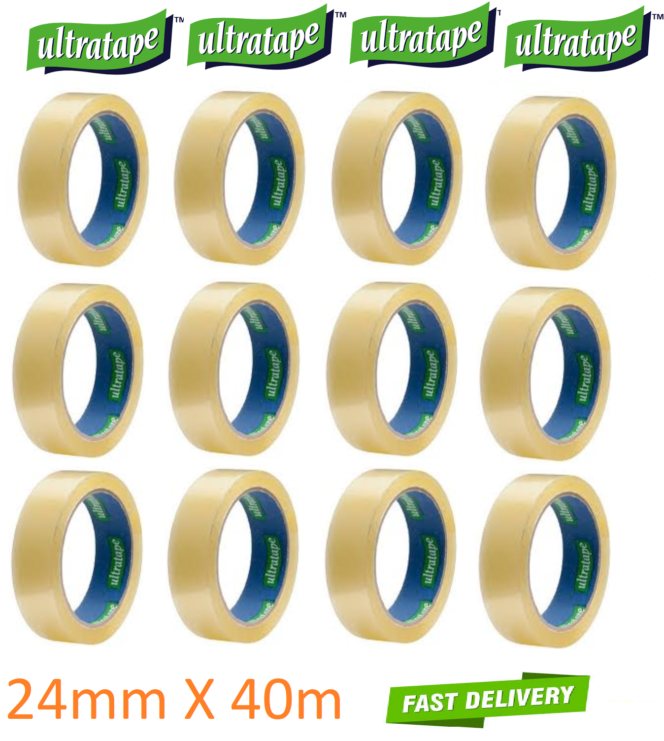 12 X ROLLS CLEAR PACKING ULTRATAPE CELLOTAPE SELLOTAPE 24MM X 40M ...