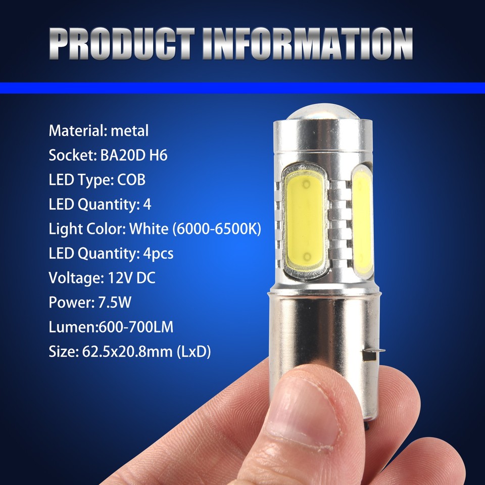 12V BA20D H6 4 COB LED White Bulb Light For Motorcycle Bike Moped ...