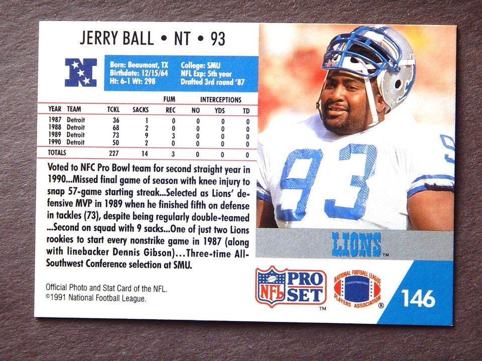 Jerry Ball #146 Pro Set 1991 Football Card (Detroit Lions) LN | eBay