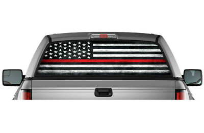 Red Thin Line American Flag Perforated Vinyl Decal Truck Rear Window ...