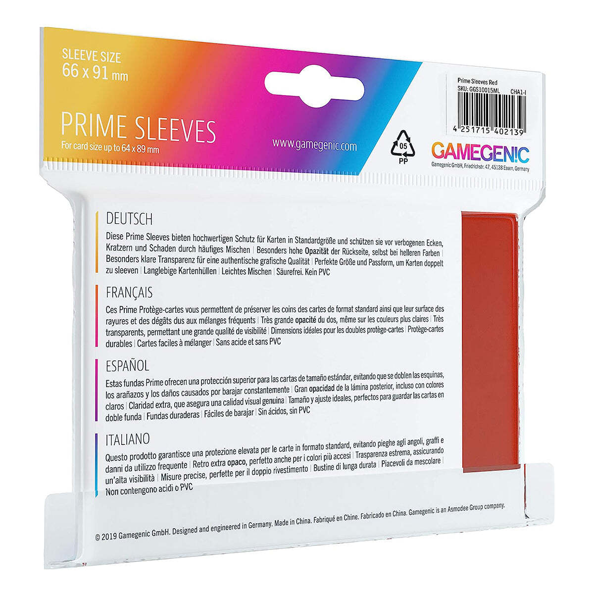 Gamegenic Prime Card Sleeves Red (66mm x 91mm) (100 Sleeves Per Pack ...