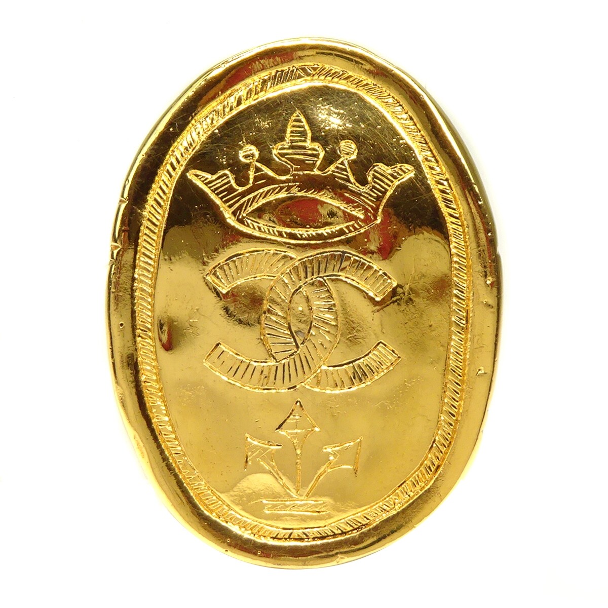 CHANEL Gold-tone Coco Mark Logo Vintage Oval Pin Broo… - Gem