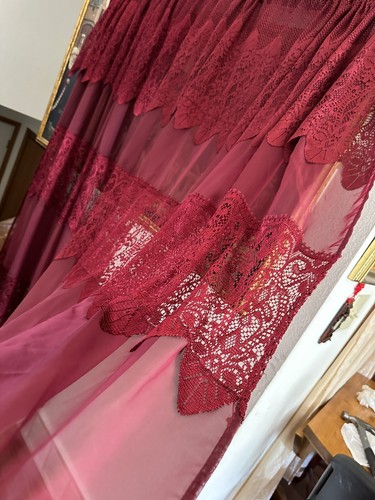 VTG French Red Sheer Lace Fishnet 2 Hanging Drapes Panels 64”L x 51” W ...