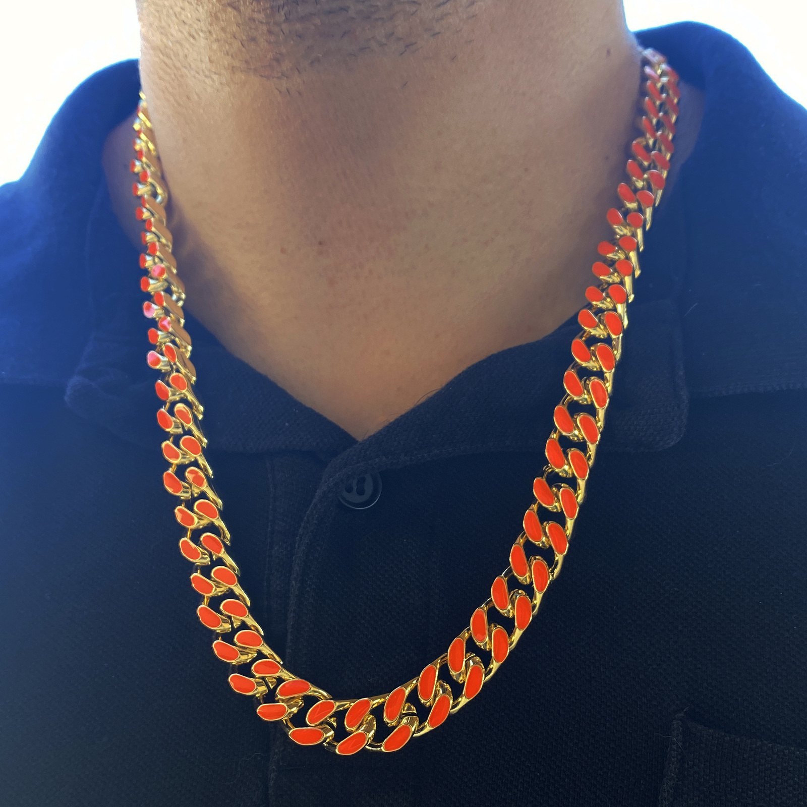 14K Gold Plated Orange Miami Cuban Link Chain 16"-24" Hip Hop Necklace ...