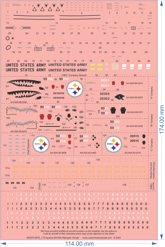 Apache AH-64A Helicopter Decals - 1/32 1/48 1/72 - Water Decal | eBay
