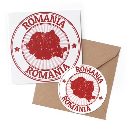 1 x Greeting Card & 10cm Sticker Set - Romania Map Flag Romanian ...