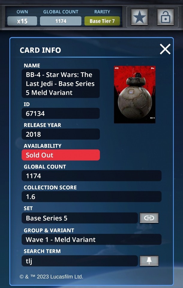 Star Wars Card Trader DIGITAL TLJ Meld Base Variant Tier 7 BB-4 ...