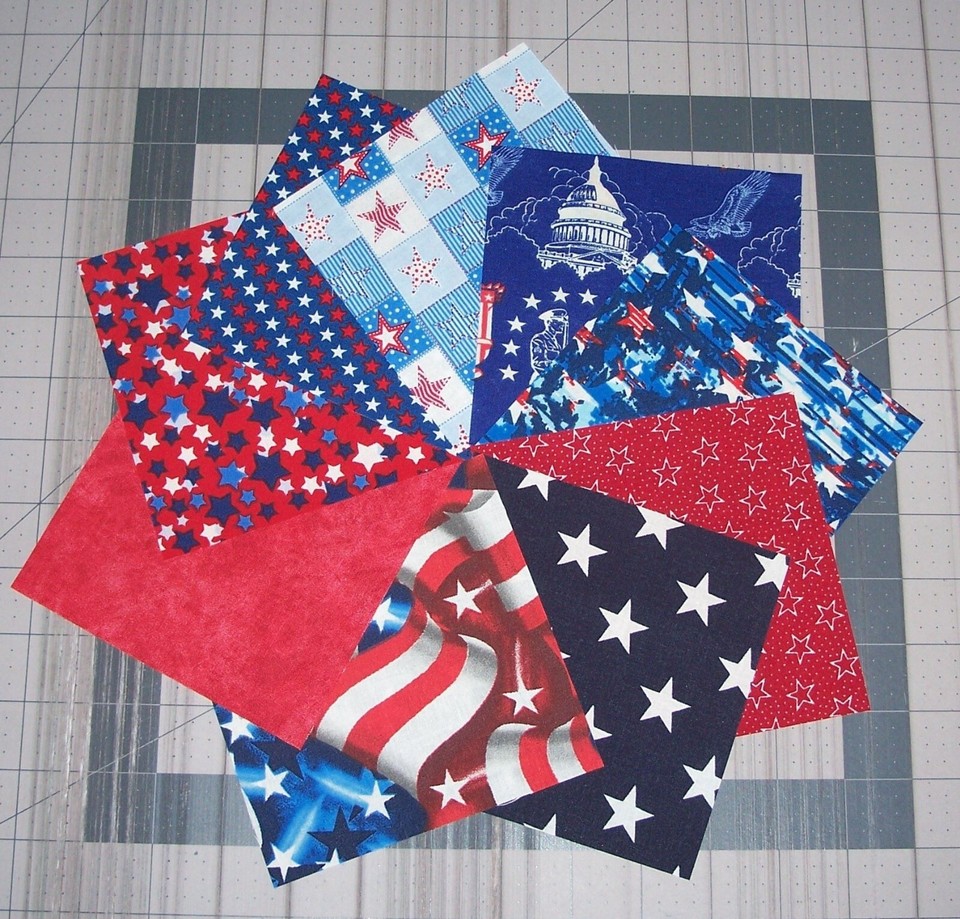 54 Patriotic USA Fabric 5" Quilting Squares 100% Cotton Charm pack ...